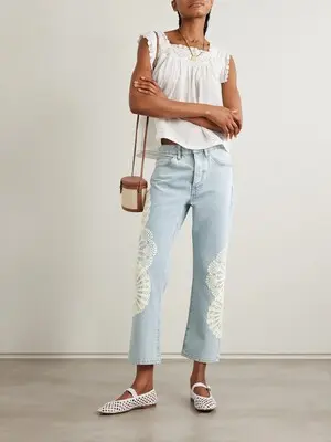 FRAME Appliquéd Cropped High-rise Straight-leg Jeans