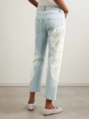 FRAME Appliquéd Cropped High-rise Straight-leg Jeans