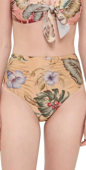 Zimmermann Coco High-waist Bikini Bottom - Tan Multi Floral
