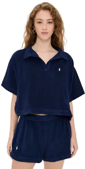 Polo Ralph Lauren Terry Collar Shirt & Short Set - Navy
