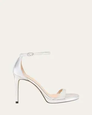STUART WEITZMAN Nudist Metallic Ankle-wrap Platform Sandals - Silver