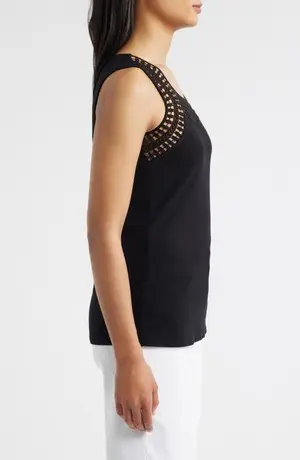 Loveappella Guipure Lace Accent Scoop Neck Tank