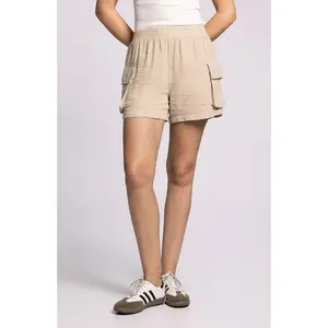 THREAD & SUPPLY Darana Stripe Linen Blend Shorts - White Pepper