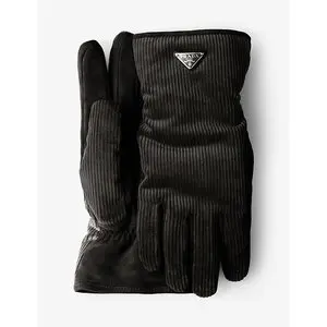Prada Corduroy Gloves With Logo Patch - Black