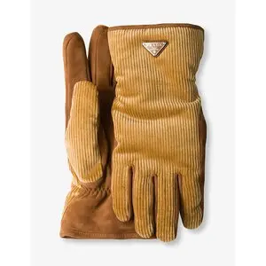 Prada Corduroy Gloves With Logo Patch - Yellow