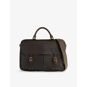 Barbour Leather-trimmed Waxed-cotton Briefcase