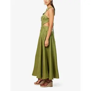 Farm Rio Palm Tree One-Shoulder Linen Maxi Dress - Green | Editorialist