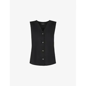 Whistles Linen V-neck Tank - Black
