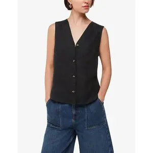 Whistles Linen V-neck Tank - Black