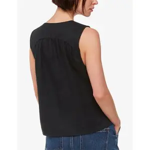 Whistles Linen V-neck Tank - Black