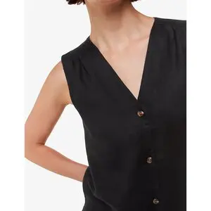 Whistles Linen V-neck Tank - Black