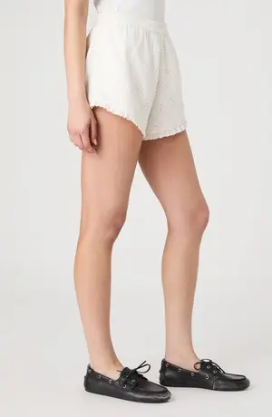 French Connection Cotton Eyelet Shorts With Ruffle Hem