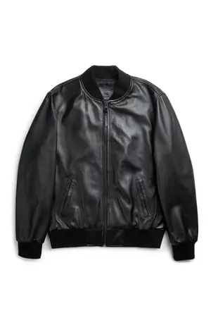 LAST WOLF Elk Leather Bomber Jacket - Black