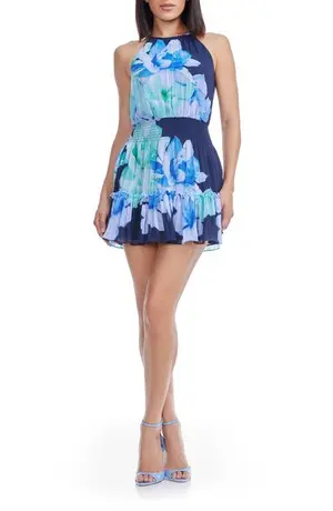 Dress The Population Kaylee Floral Plissé Minidress - Navy Multi