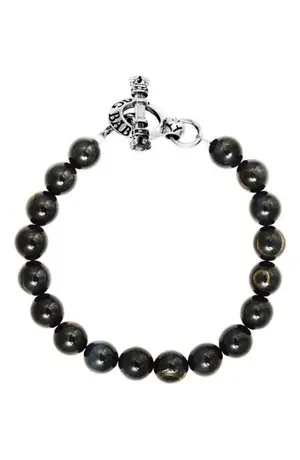 KING BABY STUDIO 10mm Tiger Eye Bracelet - Silver/blue
