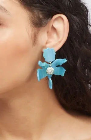 Lele Sadoughi Crystal Lily Drop Earrings - Azure