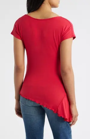 Loveappella Ruched Asymmetric Top - Red