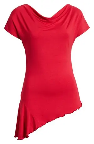 Loveappella Ruched Asymmetric Top - Red