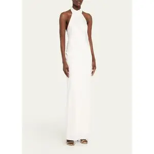 Ramy Brook Tatiana Low-cut Halter Column Gown - Ivory