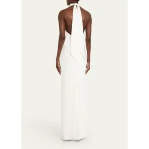 Ramy Brook Tatiana Low-cut Halter Column Gown - Ivory