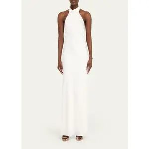 Ramy Brook Tatiana Low-cut Halter Column Gown - Ivory
