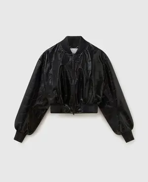 Stella McCartney Crocodile-embossed Cropped Bomber Jacket