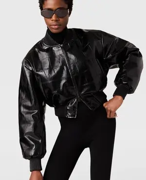 Stella McCartney Crocodile-embossed Cropped Bomber Jacket