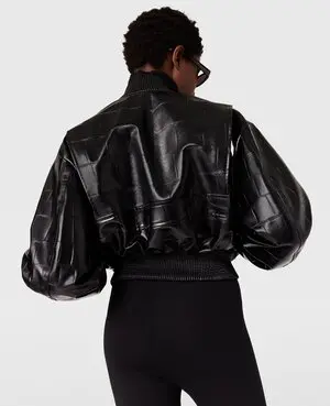 Stella McCartney Crocodile-embossed Cropped Bomber Jacket