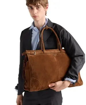 Prada Suede Tote Bag - Brown