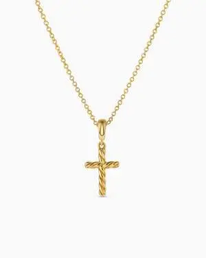 David Yurman 18k Yellow Gold Cable Cross Pendant Necklace - All 18k Yellow Gold