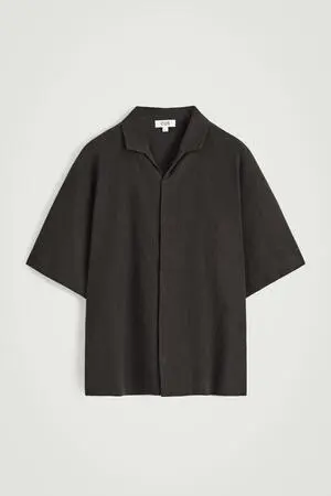 Cos Crinkled-cotton Shirt Brown