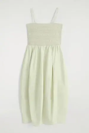 Cos Smocked Cotton Midi Dress - Green