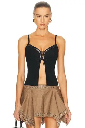 LUDOVIC DE SAINT SERNIN Eyelet Cleavage Top - Black