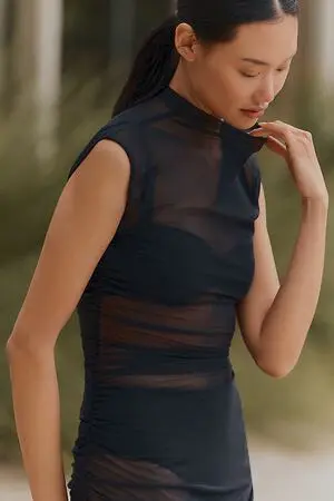 JETS Et Lure Ruched Sheer Mesh Midi Dress