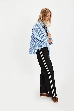 Donni. Linen Stripe Crop Track Pants