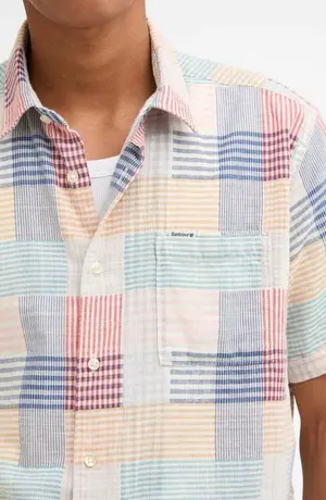 Barbour Oakshore Patchwork Print Short Sleeve Slub Cotton Button-up Shirt
