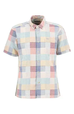 Barbour Oakshore Patchwork Print Short Sleeve Slub Cotton Button-up Shirt
