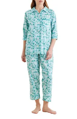 PAPINELLE Florence Cotton Voile Crop Pajamas - Pale Turquoise