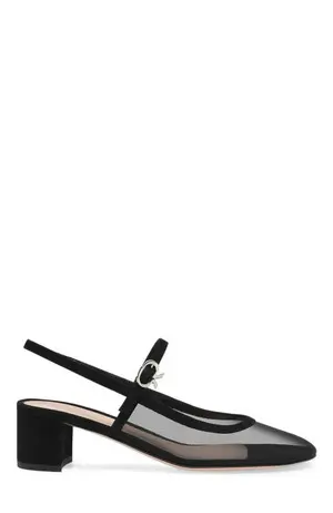 GIANVITO ROSSI Mesh & Suede Mary Jane Slingback Pumps - Black