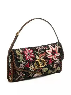 Valentino Garavani Devain Embroidered Shoulder Bag - Black