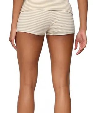 EDIKTED Fold Over Striped Shorts - Beige