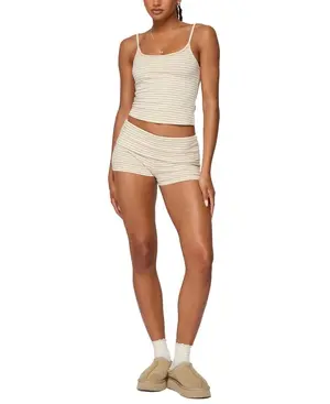 EDIKTED Fold Over Striped Shorts - Beige