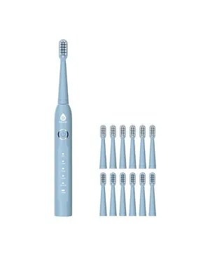 PURSONIC Usb Rechargeable Electric Toothbrush With 12 Brush Heads - Blue