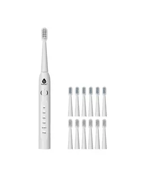 PURSONIC Usb Rechargeable Electric Toothbrush With 12 Brush Heads - White