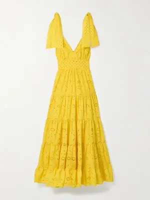 CRISTIANO MARCHELI Lucia Tiered Broderie Anglaise Cotton Maxi Dress - Yellow