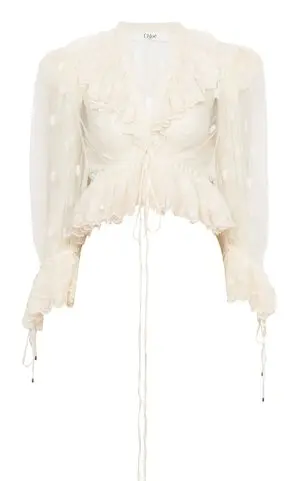 Chloé Embroidered Lace Ruffled Top - White