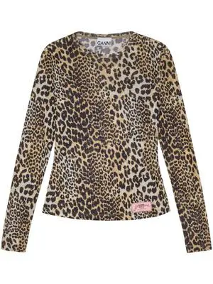 GANNI GANNI Long-Sleeve Animal Print T-Shirt - Multicolour