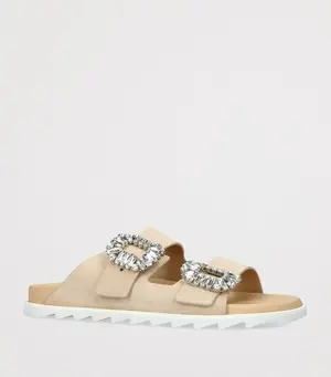 ROGER VIVIER Leather Slidy Viv Strass Sandals