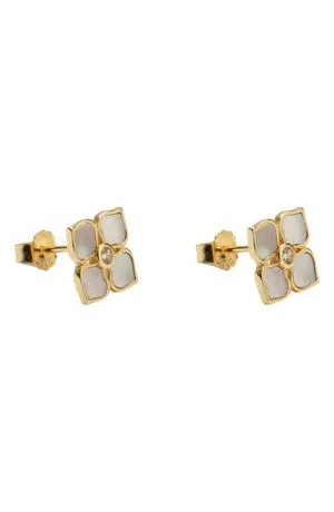 Argento Vivo Mother-of-pearl Flower Stud Earrings - Gold