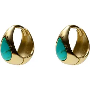 Argento Vivo Turquoise Teardrop Huggie Hoop Earrings - Gold